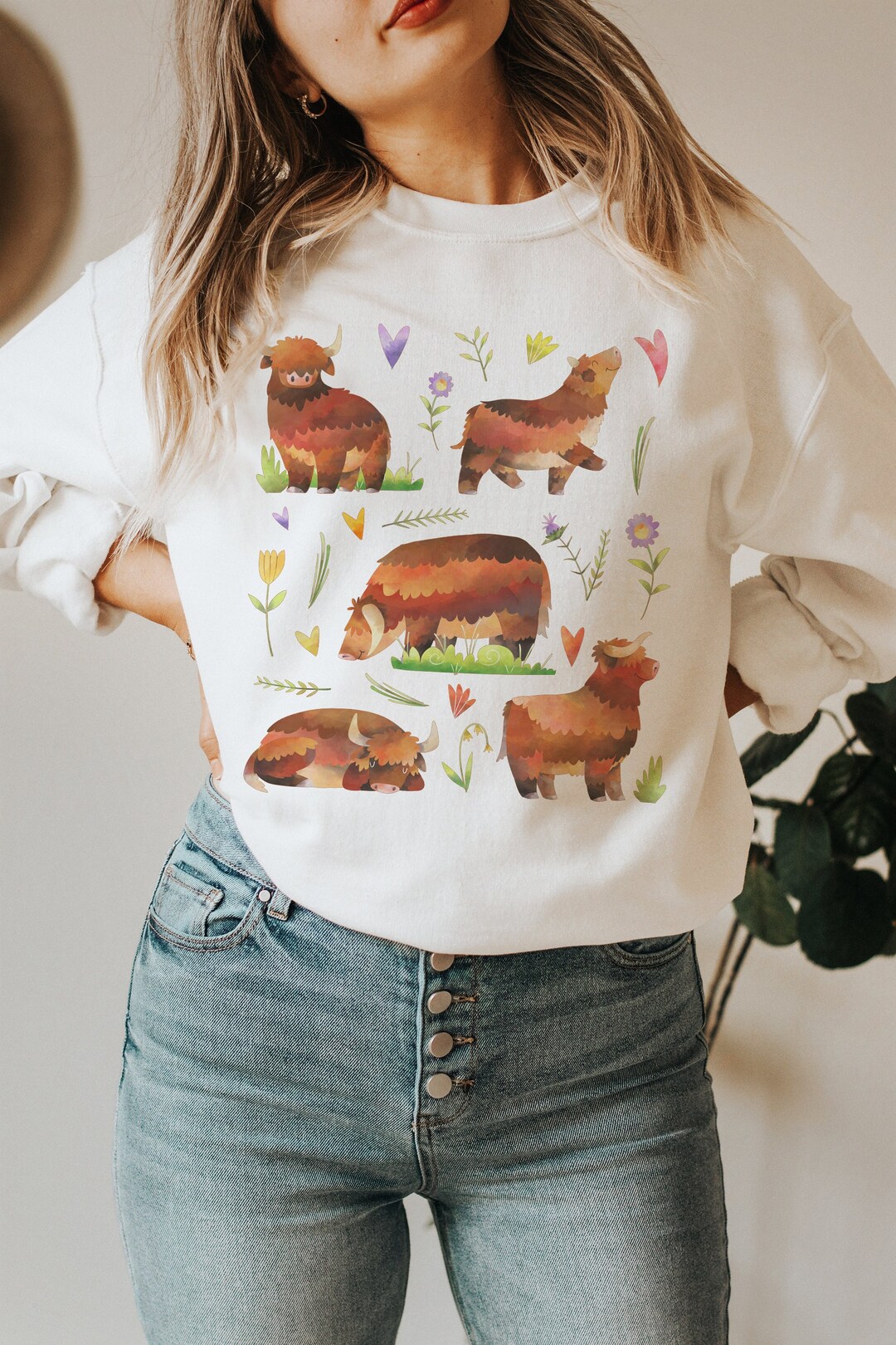 Highland Cow Sweatshirt Highland Cow Print Gifts Cow Sweater Cow ...