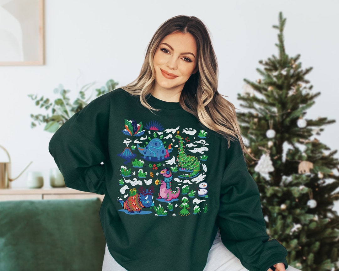Dinosaur Christmas Sweatshirt Dinosaur Sweater Cottagecore Sweater ...