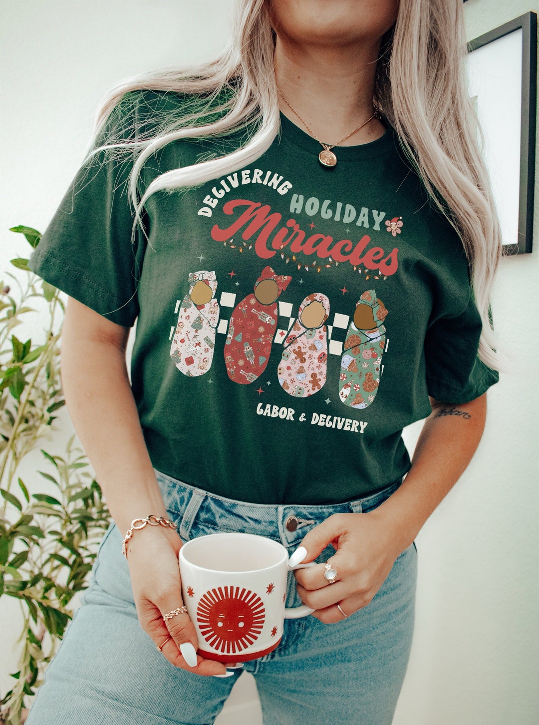 Retro Labor and Delivery Nurse Christmas Shirt Mother Baby Nurse Shirt ...