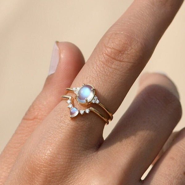 Moonstone Ring Set - Etsy