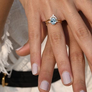 Pale Blue Aquamarine & Diamond Ring,oval Cut Engagement Ring,unique ...