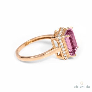 Emerald Cut Pink Tourmaline Engagement Ring,14k Solid Rose Gold, Natural Tourmaline Diamond Ring ...
