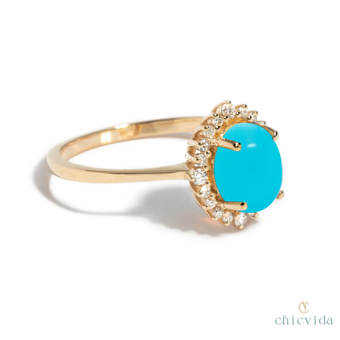 Natural Blue Turquoise Engagement Ring in 14k Yellow Gold/oval - Etsy
