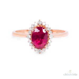 Vintage Ruby Engagement Ring/floral Diamond Ring/14k Solid Gold/oval Shape Ruby Ring/wedding ...