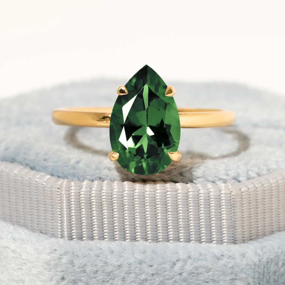 Pear Cut Green Tourmaline Wedding Ring,14k Solid Gold,2.25ct Green ...
