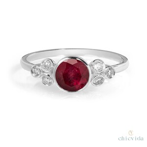 14k Solid Gold Ruby Engagement Ring,cluster Diamond Ring,bezel Set Ruby Ring,dainty Wedding Band ...