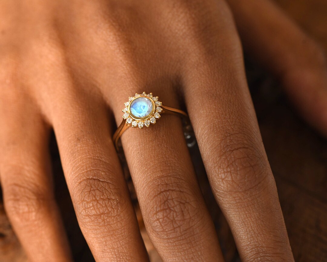 Rainbow Moonstone Engagement Ring,june Birthstone Jewelry,25th Wedding ...
