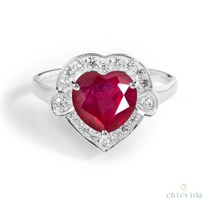 Heart Shape Ruby Engagement Ring,g-h Color Diamond Halo Ring With ...