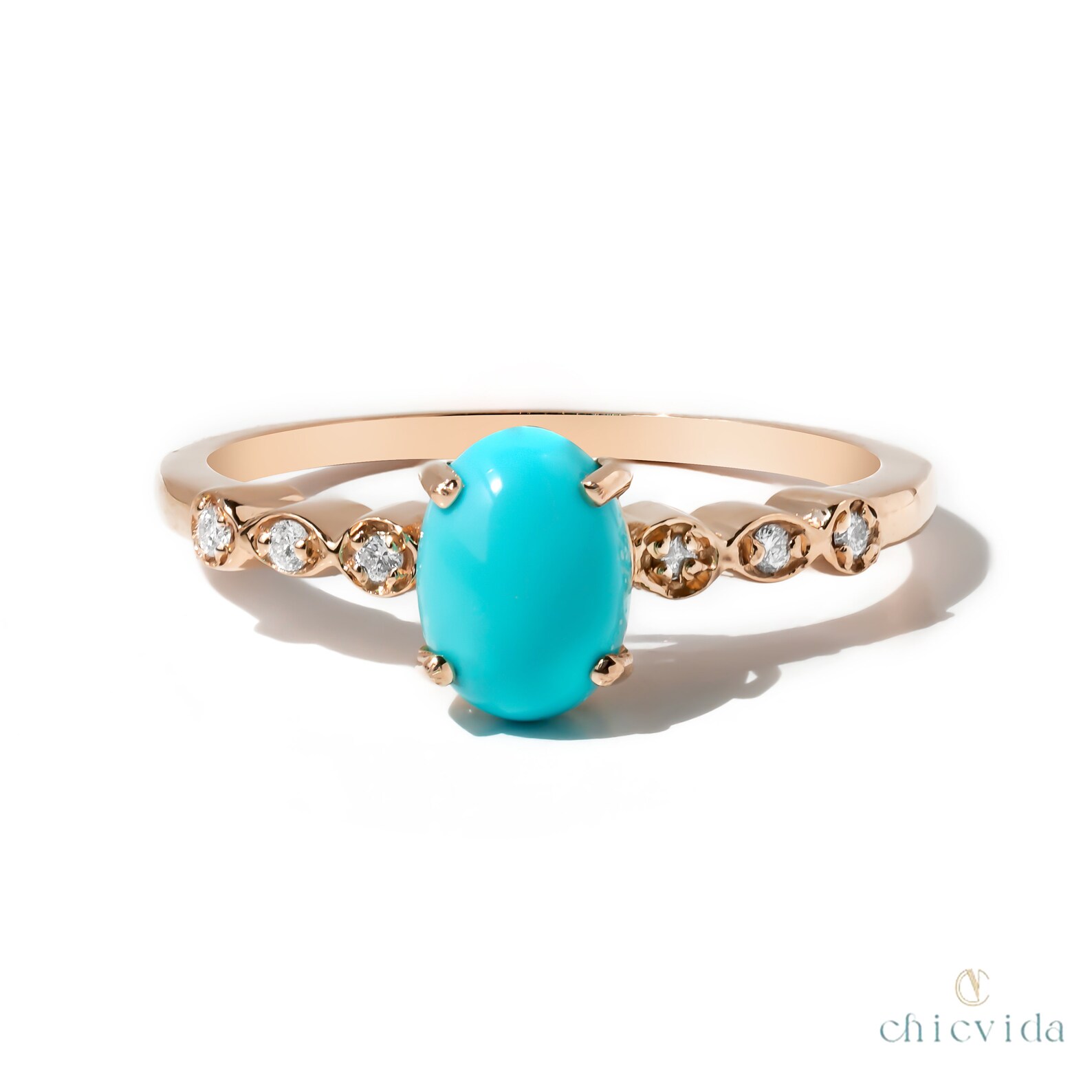 Sleeping Beauty Turquoise Gemstone Ring,oval Turquoise With Diamond ...