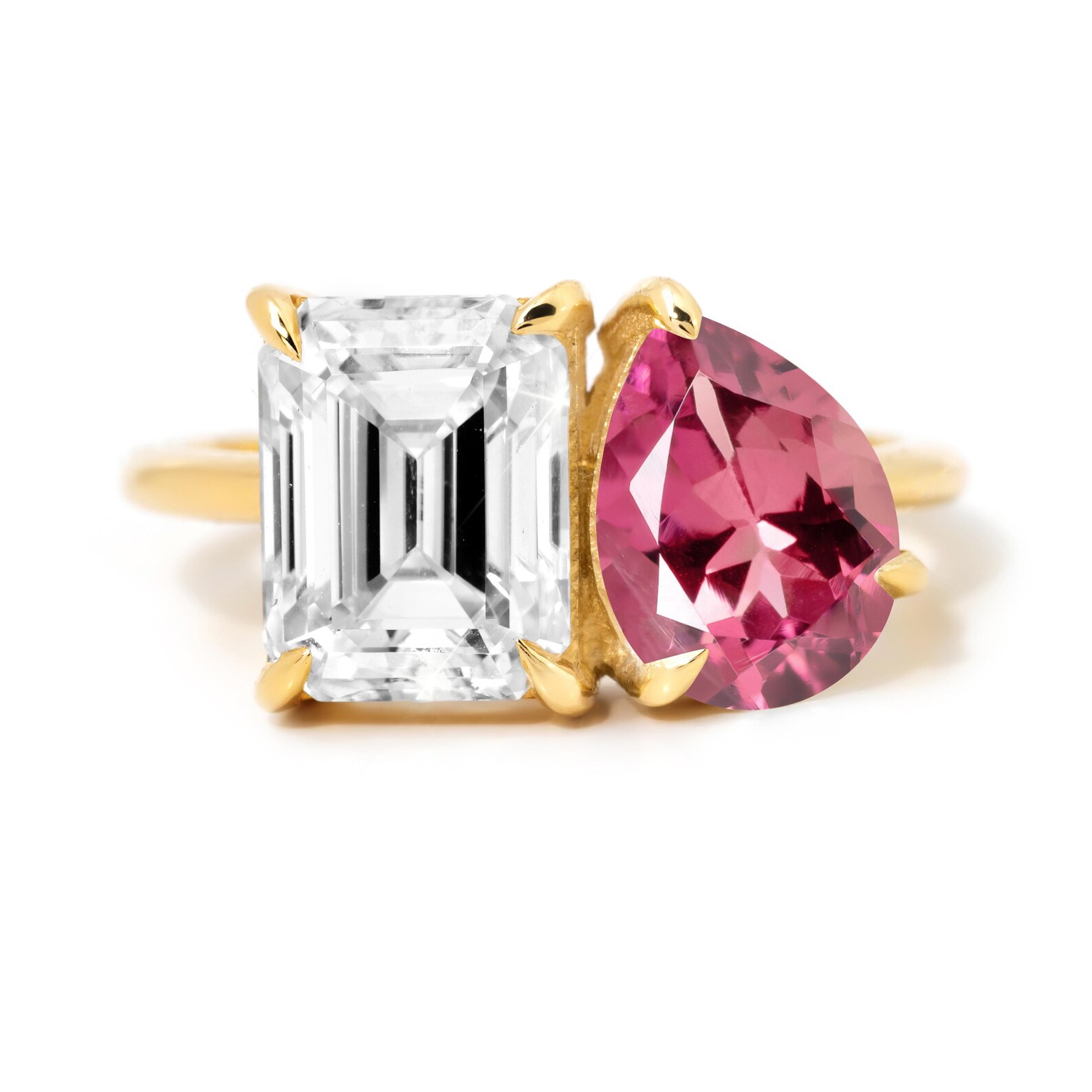 Toi Et Moi Ruby Diamond Ring, 18K Pear Cut Ruby Ring, Dual Gem ...