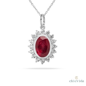 Beautiful Ruby Diamond Pendant,natural Ruby Petite Pendant,floral Halo ...