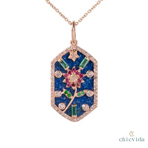 14K Gold Pendant/blue Lapis Lazuli & Diamond Halo Pendant/unique ...