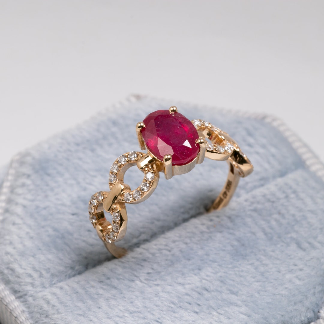 Genuine Ruby Engagement Ring in 14k Gold/moissanite Ruby - Etsy