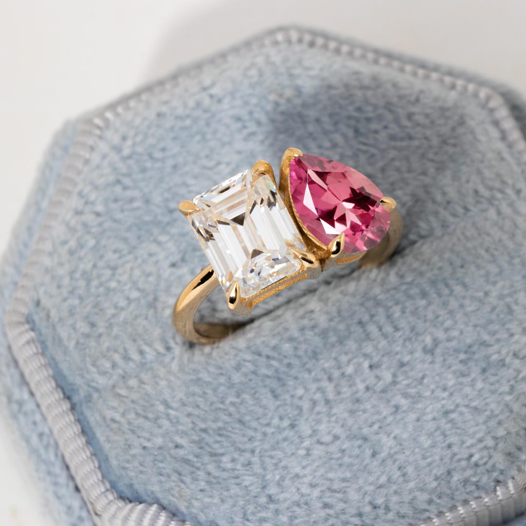 Toi Et Moi Ruby Diamond Ring, 18K Pear Cut Ruby Ring, Dual Gem ...