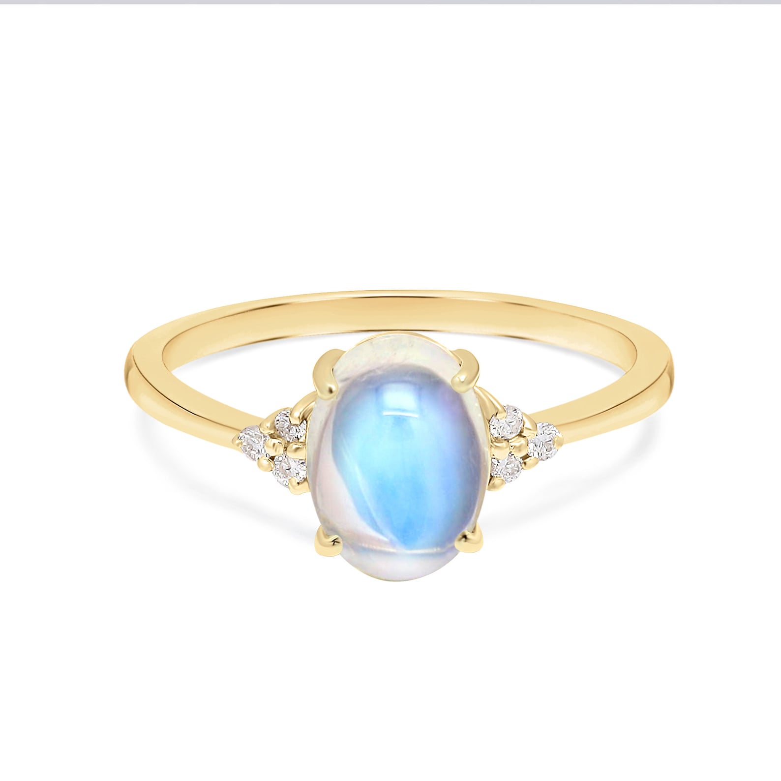 Moonstone Gold Ring/moonstone and Diamond Ring/oval Moonstone - Etsy