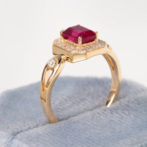 Emerald Cut Ruby Ring,art Deco Style Genuine Ruby Engagement Ring,solid ...
