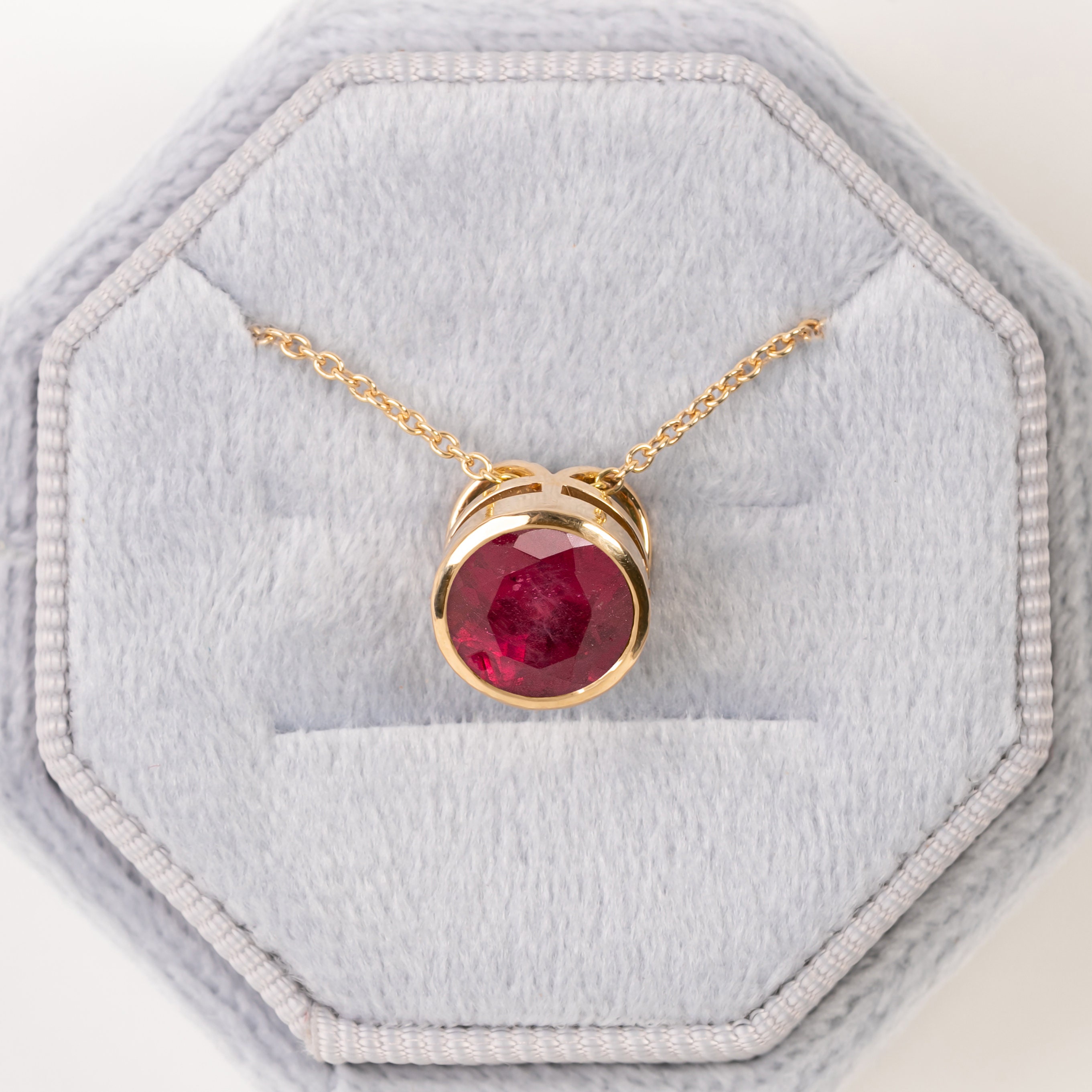 14K Solid Gold Ruby Floating Pendant,solitaire Bezel Set Necklace,red ...