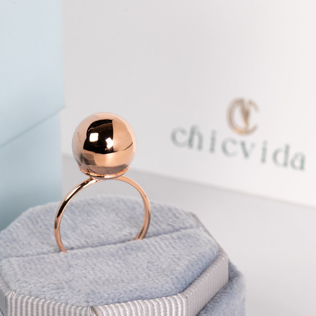 14k Gold Ball Shape Ring,dome Statement Ring,chunky Gold Ring,unique ...