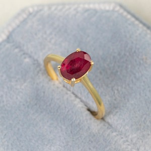 Solitaire Ruby Ring, 18k Solid Gold Ring, Single Stone Ring, Ruby ...