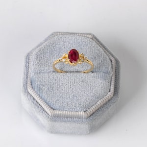 Genuine Ruby Engagement Ring in 14k Gold/unique Wedding Moissanite ...