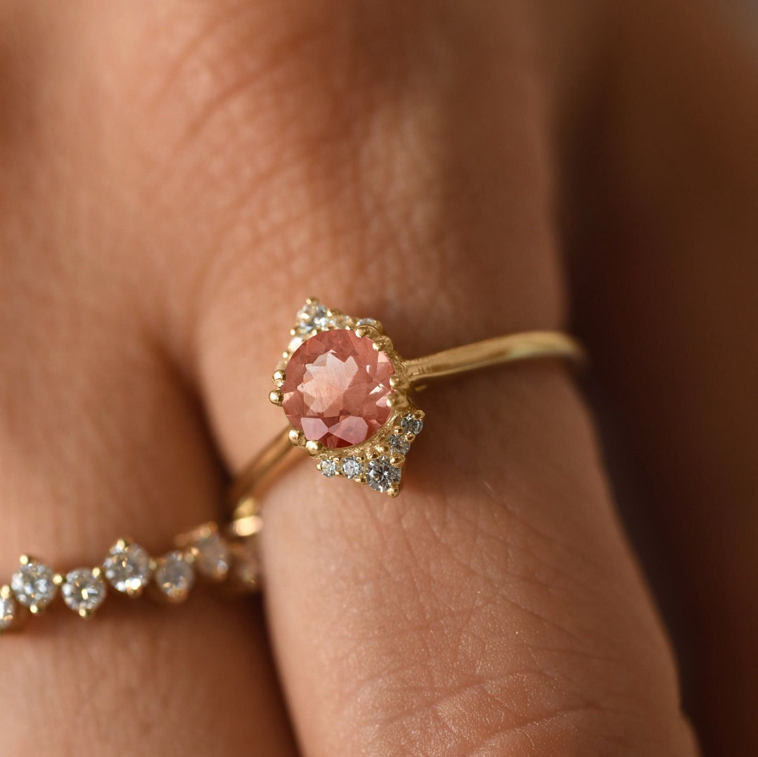 Oregon Sunstone Wedding Ring Natural Sunstone Diamond Ring 14k Solid ...
