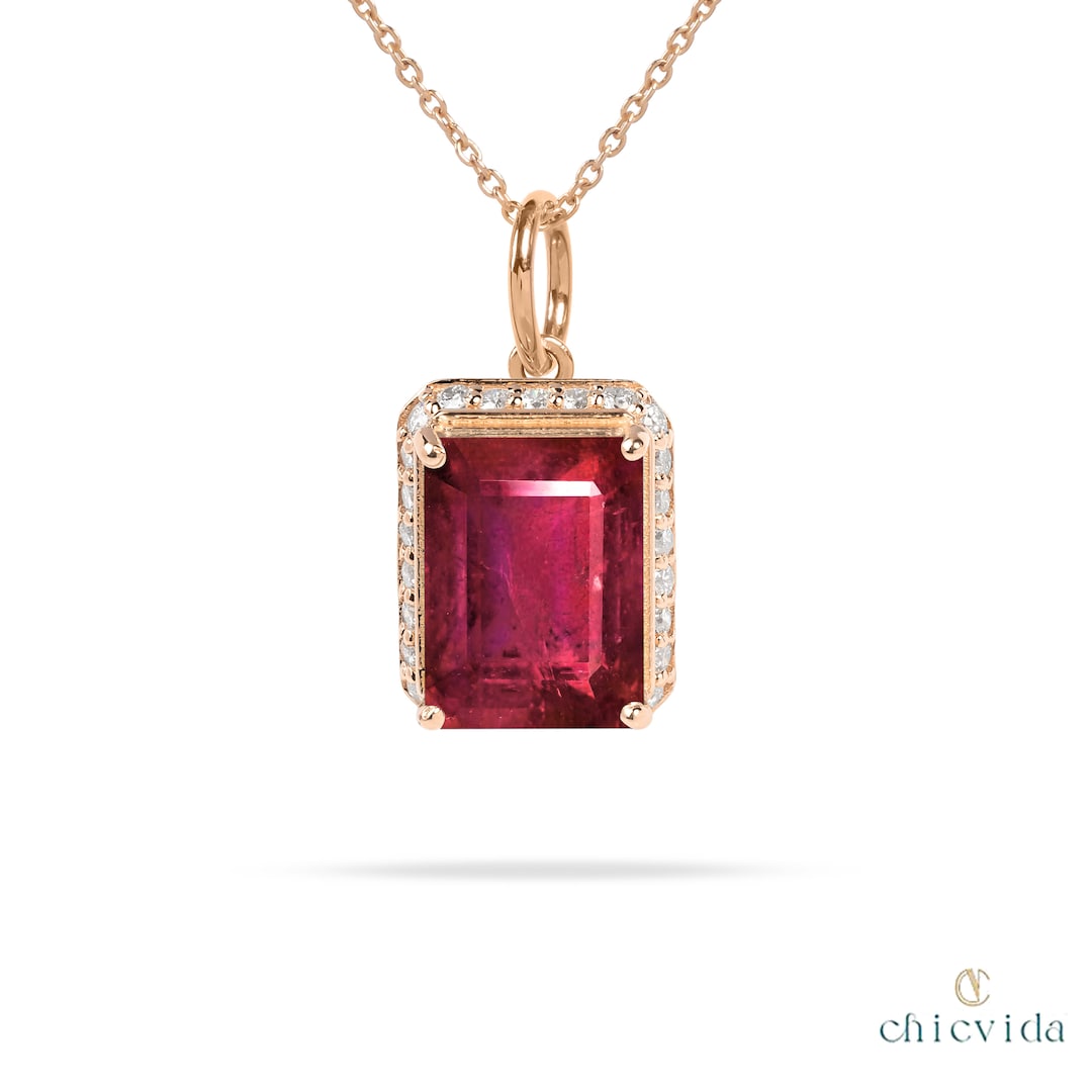 Emerald Cut Ruby Pendant,14k Solid Gold,natural Gemstone Pendant ...