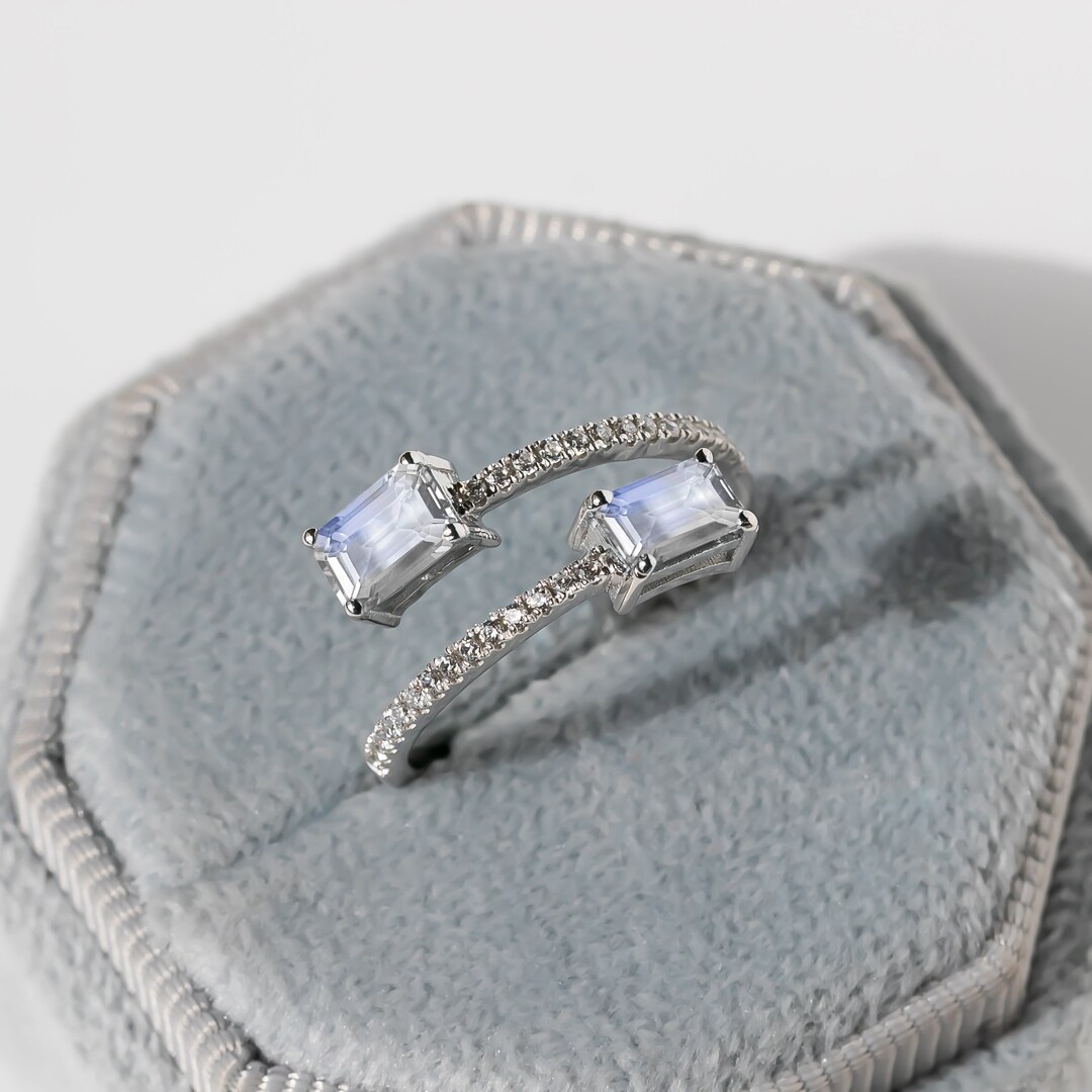 Art Deco Moonstone Diamond Open Wedding Ring/rose Gold Baguette ...