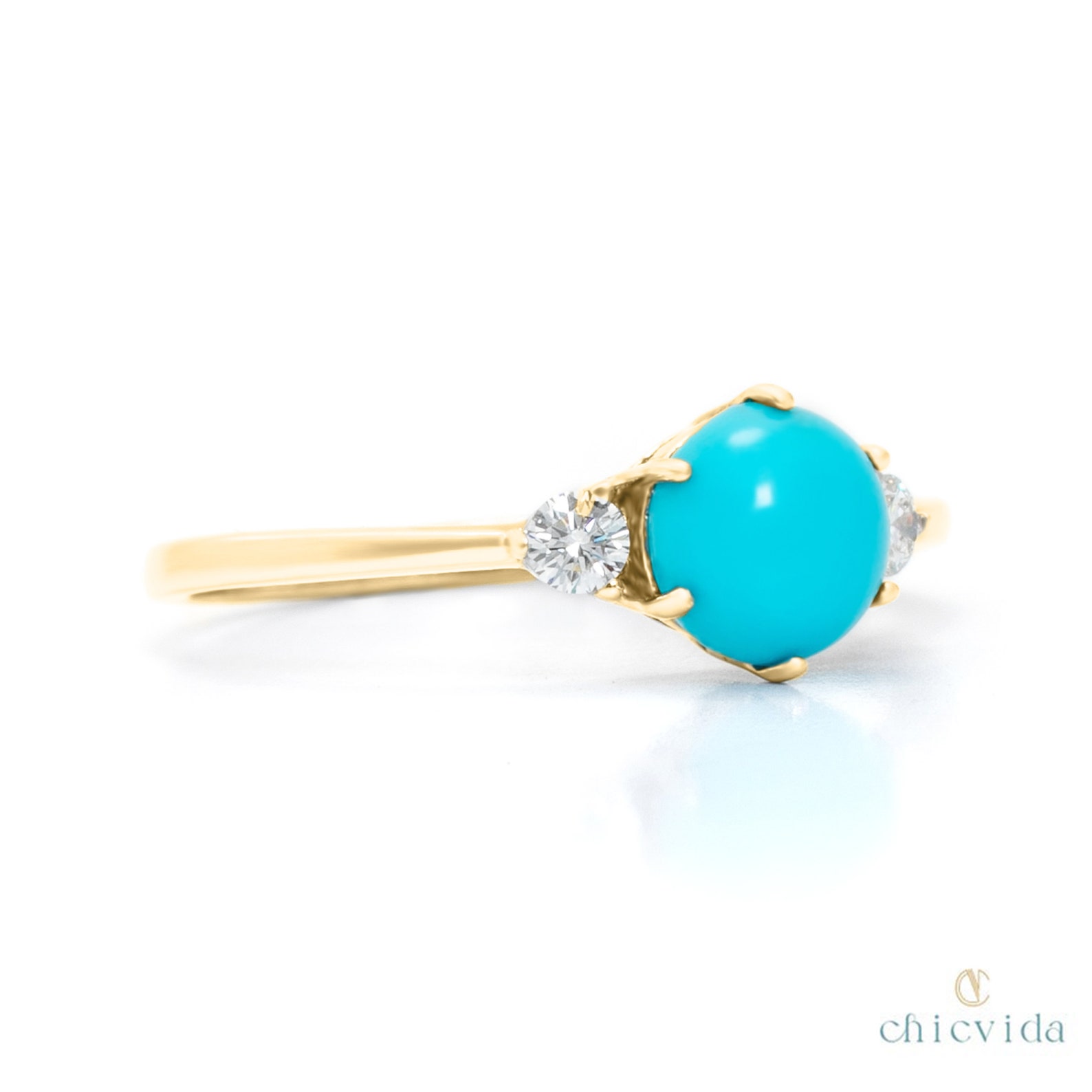 Turquoise Diamond Ring/gold Turquoise Ring/3 Stone - Etsy