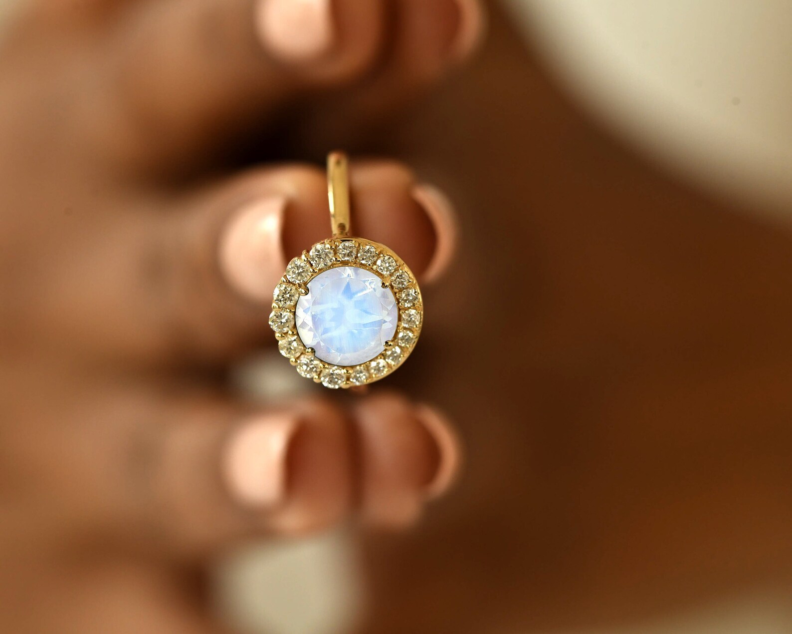 14k Gold Moonstone Ring/rainbow Moonstone Engagement Ring/round Cut ...