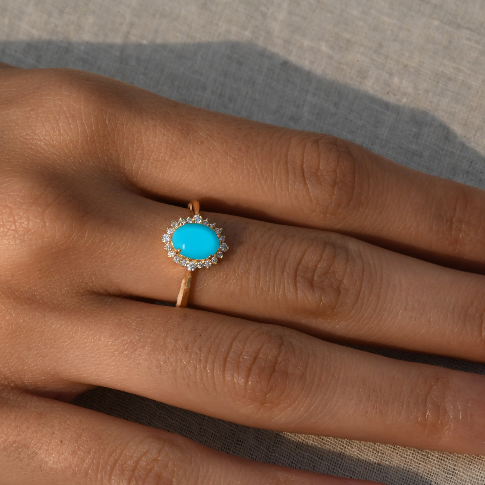 Natural Blue Turquoise Engagement Ring in 14k Yellow Gold/oval - Etsy