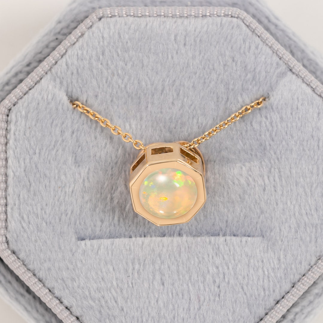 Ethiopian Opal Pendant, 14/18k Solid Gold, Floating Pendant, Unique ...