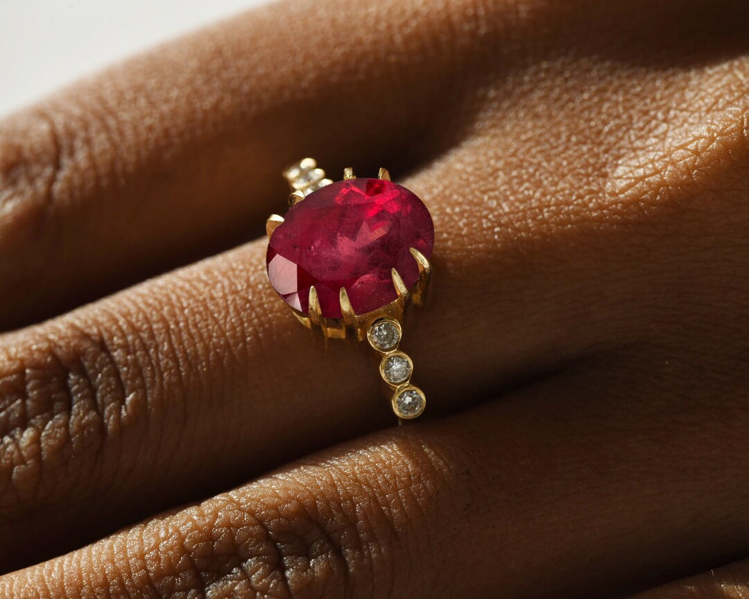 2.4 Carat Ruby Engagement Ring,genuine Ruby Designer Prongs Diamond ...