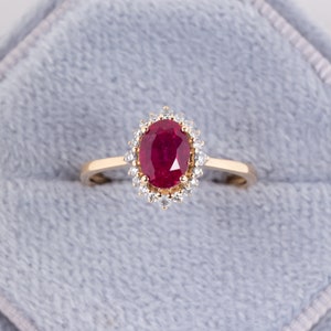 Vintage Ruby Engagement Ring/floral Diamond Ring/14k Solid Gold/oval Shape Ruby Ring/wedding ...