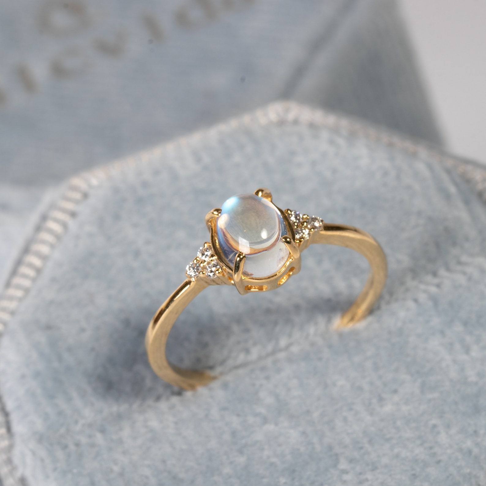 Moonstone Gold Ring/moonstone and Diamond Ring/oval Moonstone - Etsy