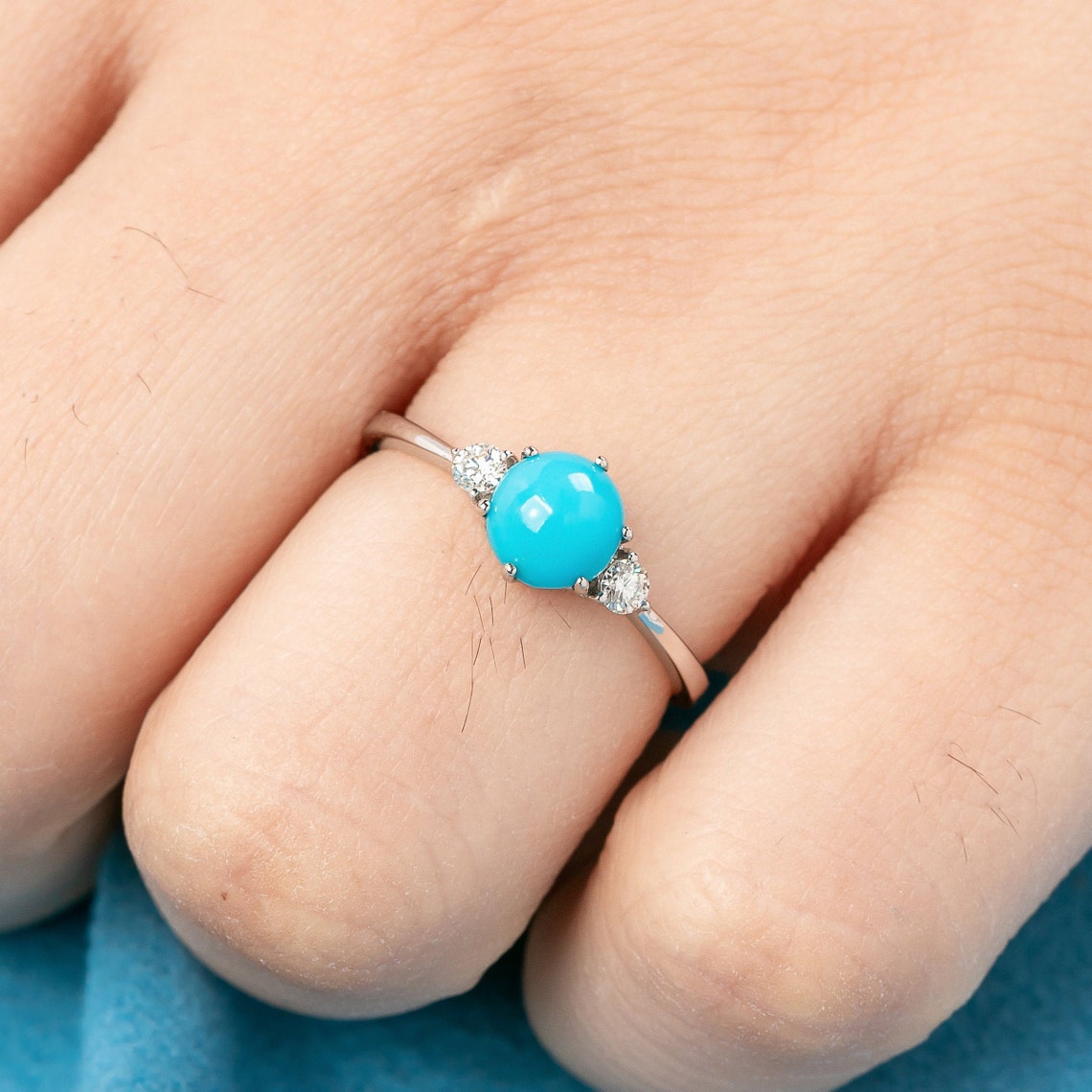 Turquoise Diamond Ring/gold Turquoise Ring/3 Stone - Etsy