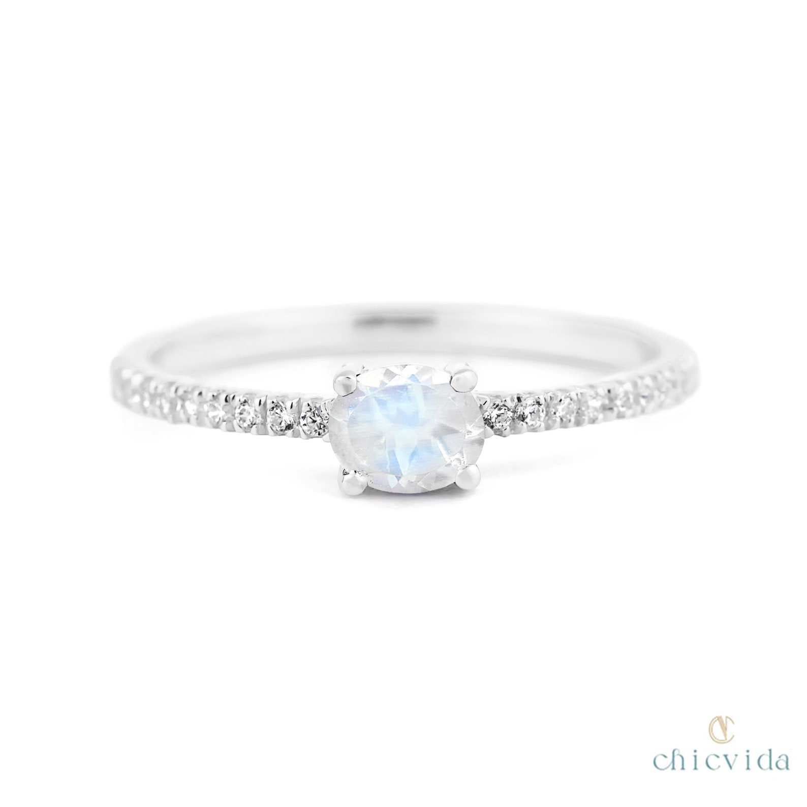 Elegant Moonstone East West Ring, Eternity Band, 18K Oval Moonstone ...