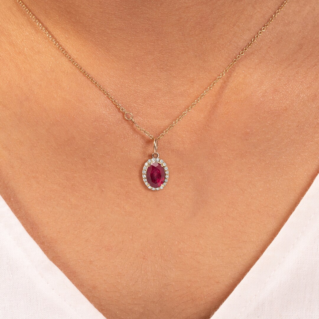 Natural Ruby Pendant,statement Necklace,halo Diamond,minimal Gold ...