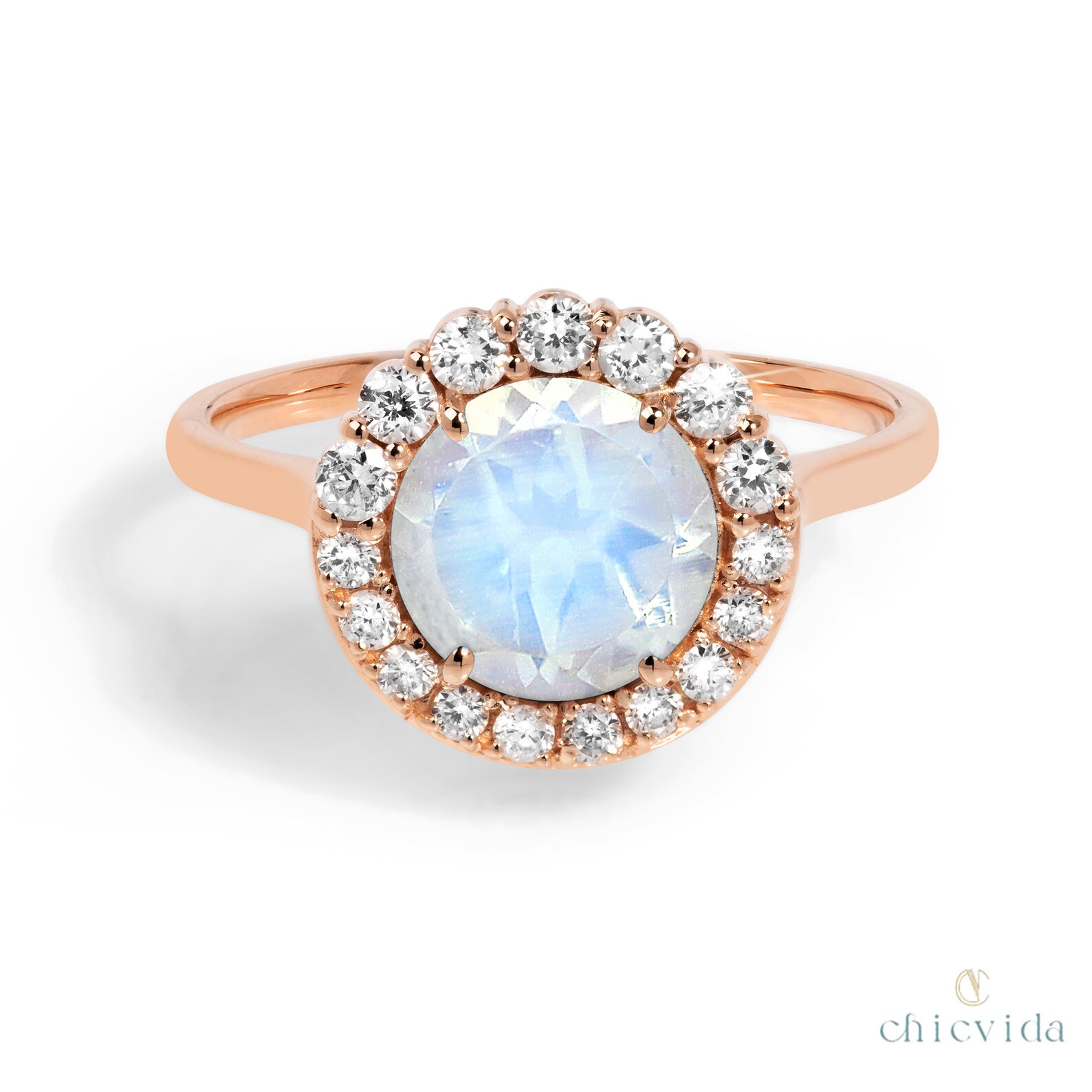 14k Gold Moonstone Ring/rainbow Moonstone Engagement Ring/round Cut ...