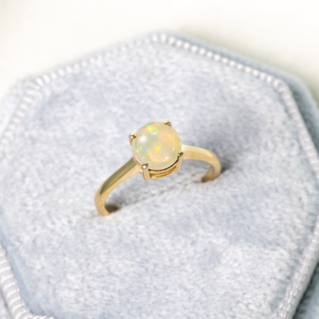 Minimalist Opal Ring,solid 14k Gold,4-prong Opal Engagement Ring ...