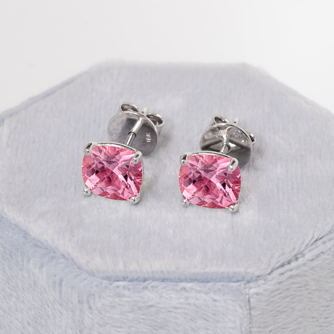 Handmade Pink Tourmaline Studs,cushion Cut Studs,14k Solid Gold ...