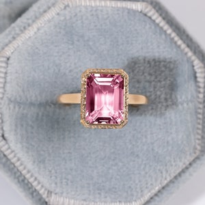 Emerald Cut Pink Tourmaline Engagement Ring,14k Solid Rose Gold, Natural Tourmaline Diamond Ring ...