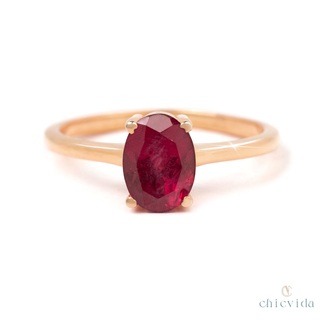 Solitaire Ruby Ring, 18k Solid Gold Ring, Single Stone Ring, Ruby ...
