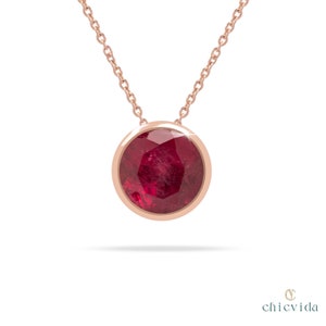 14K Solid Gold Ruby Floating Pendant,solitaire Bezel Set Necklace,red ...