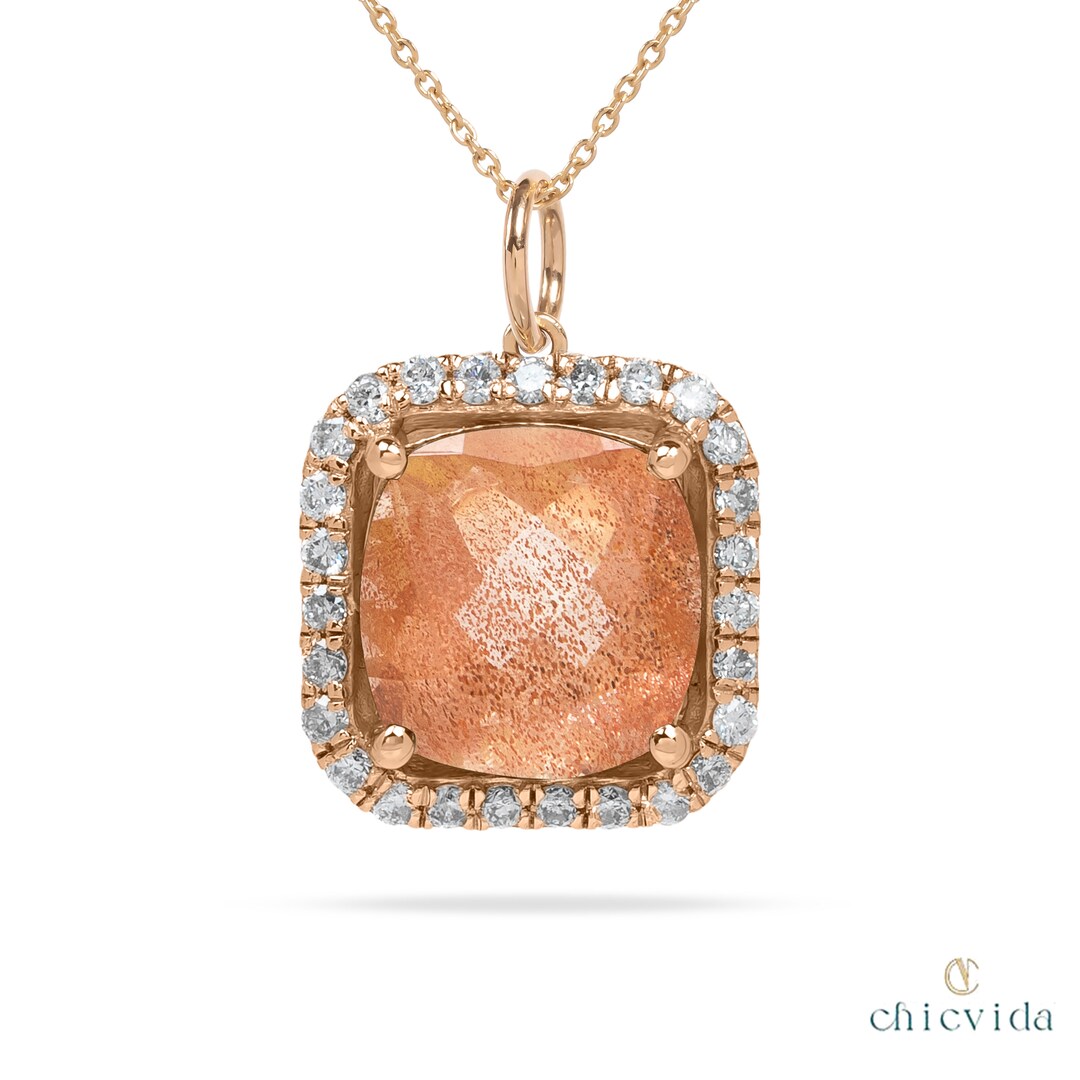 8mmoregon Sunstone Pendant,cushion Cut Sunstone,minimalist Pendant,14k ...
