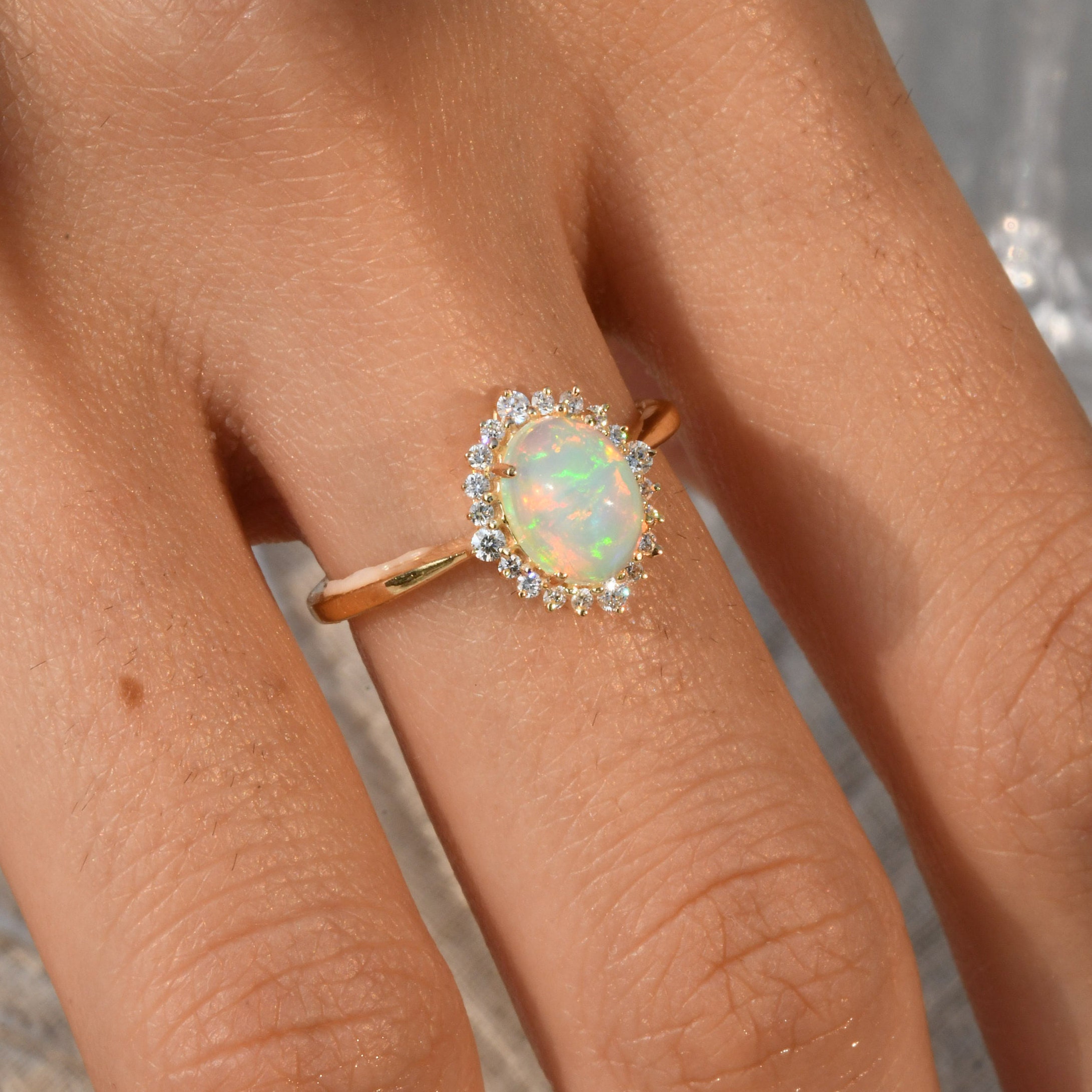 Opal and Diamond Ring/18k Gold Engagement Ring/Opal Wedding | Etsy