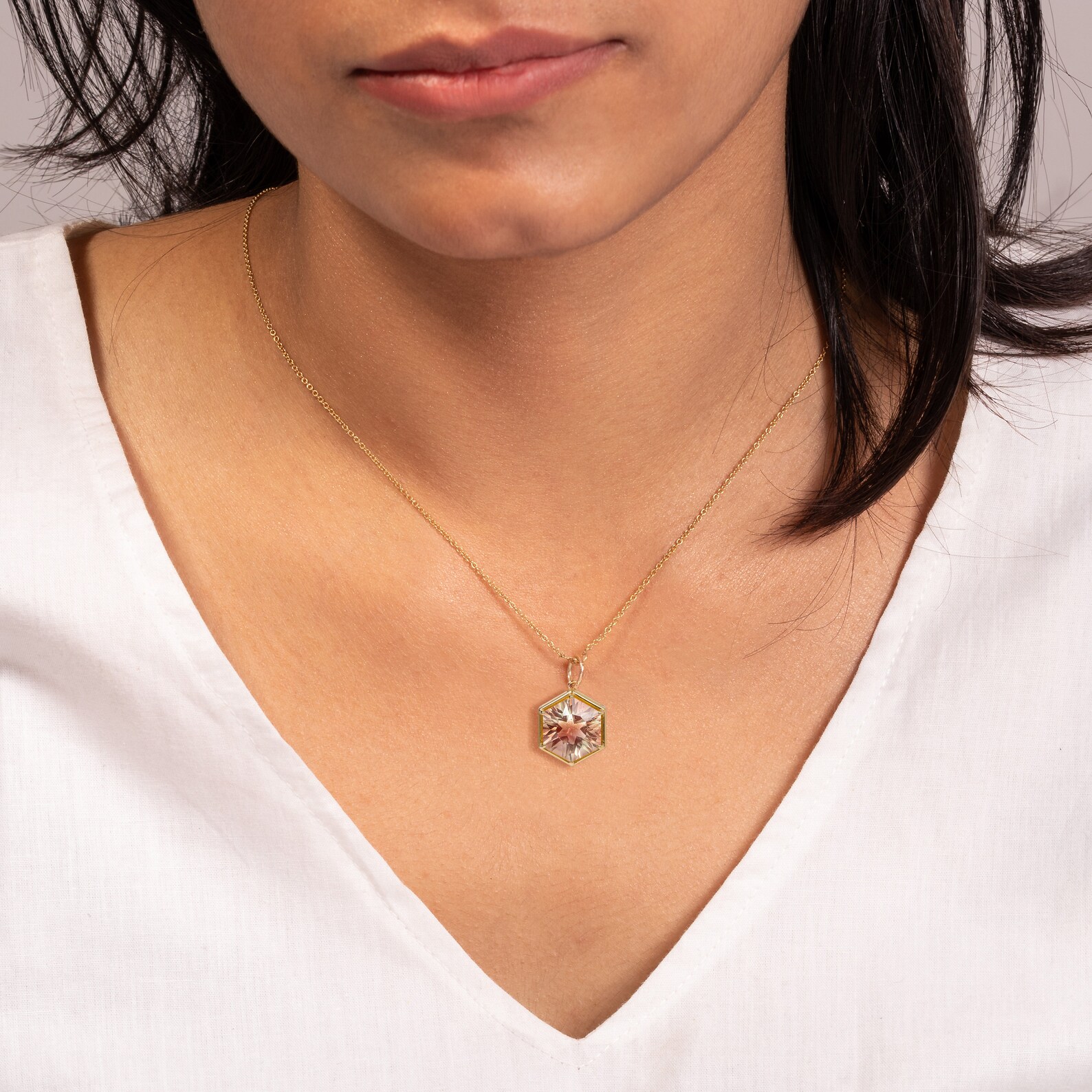 Oregon Sunstone Hexagon Pendant, 14K Yellow Gold Sunstone Necklace ...