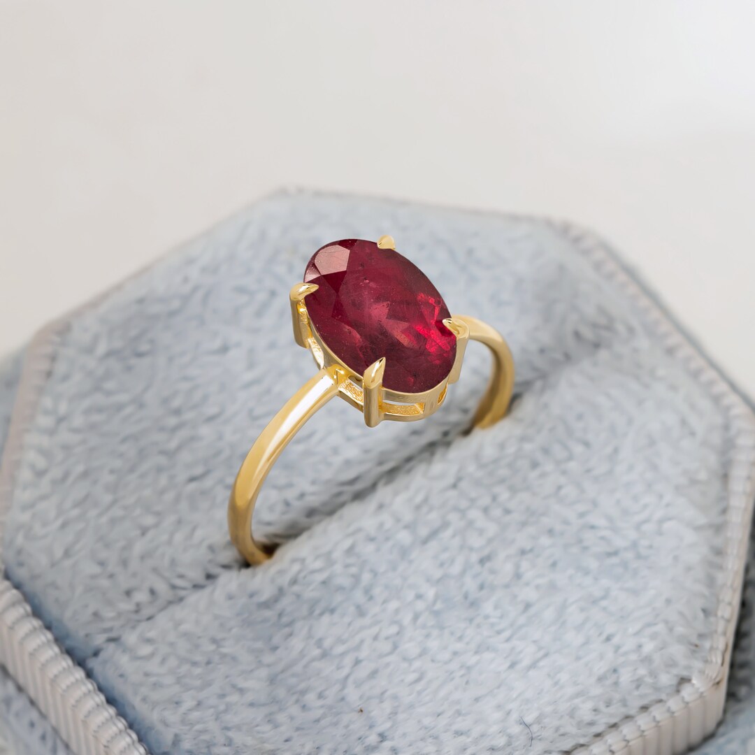 Oval Natural Ruby Engagement Ring,14k Solid Gold,prong Set Solitaire ...