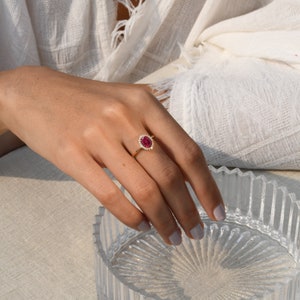 Vintage Ruby Engagement Ring/floral Diamond Ring/14k Solid Gold/oval Shape Ruby Ring/wedding ...