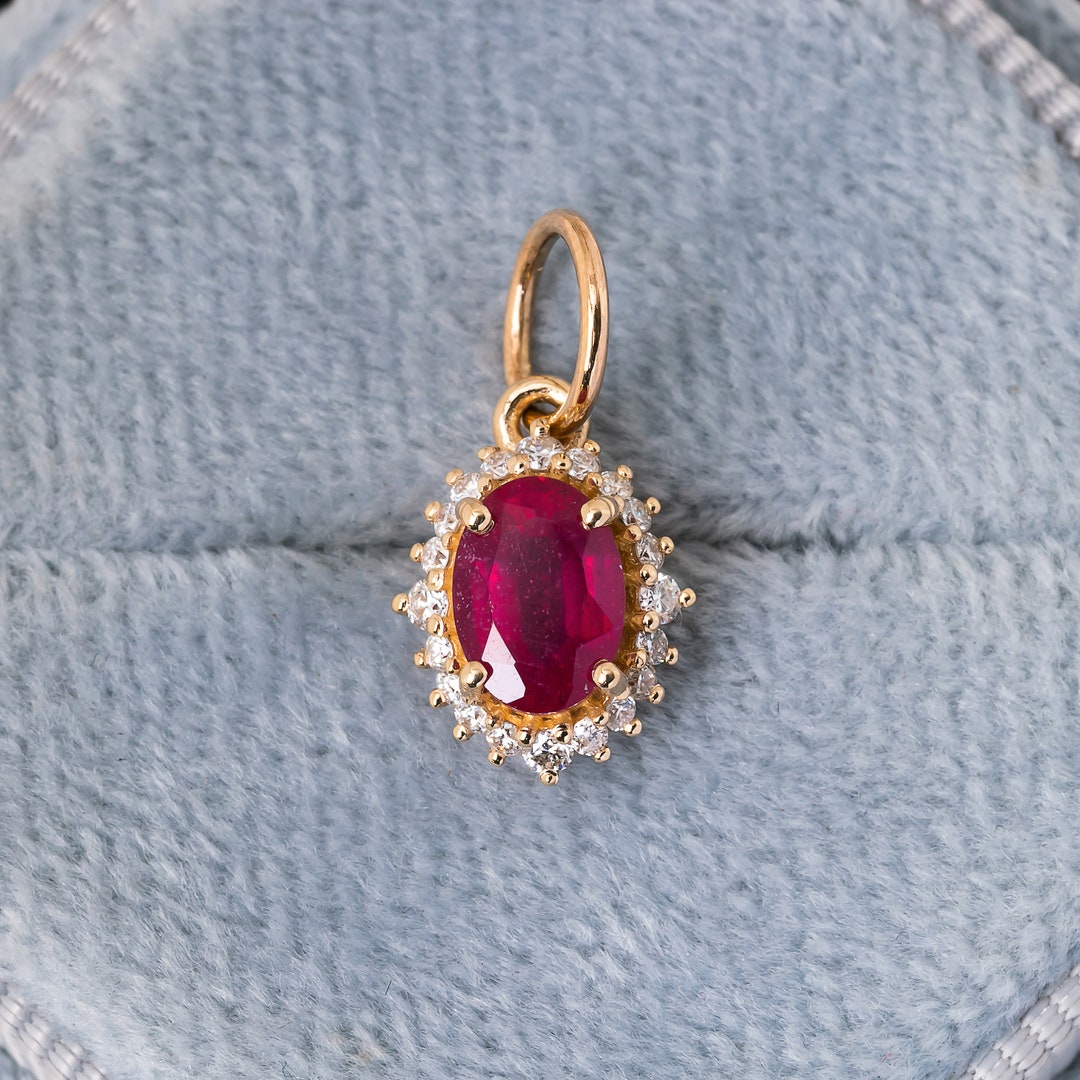 Natural Red Ruby Necklace Pendant for Women,dainty Diamond Halo Oval ...