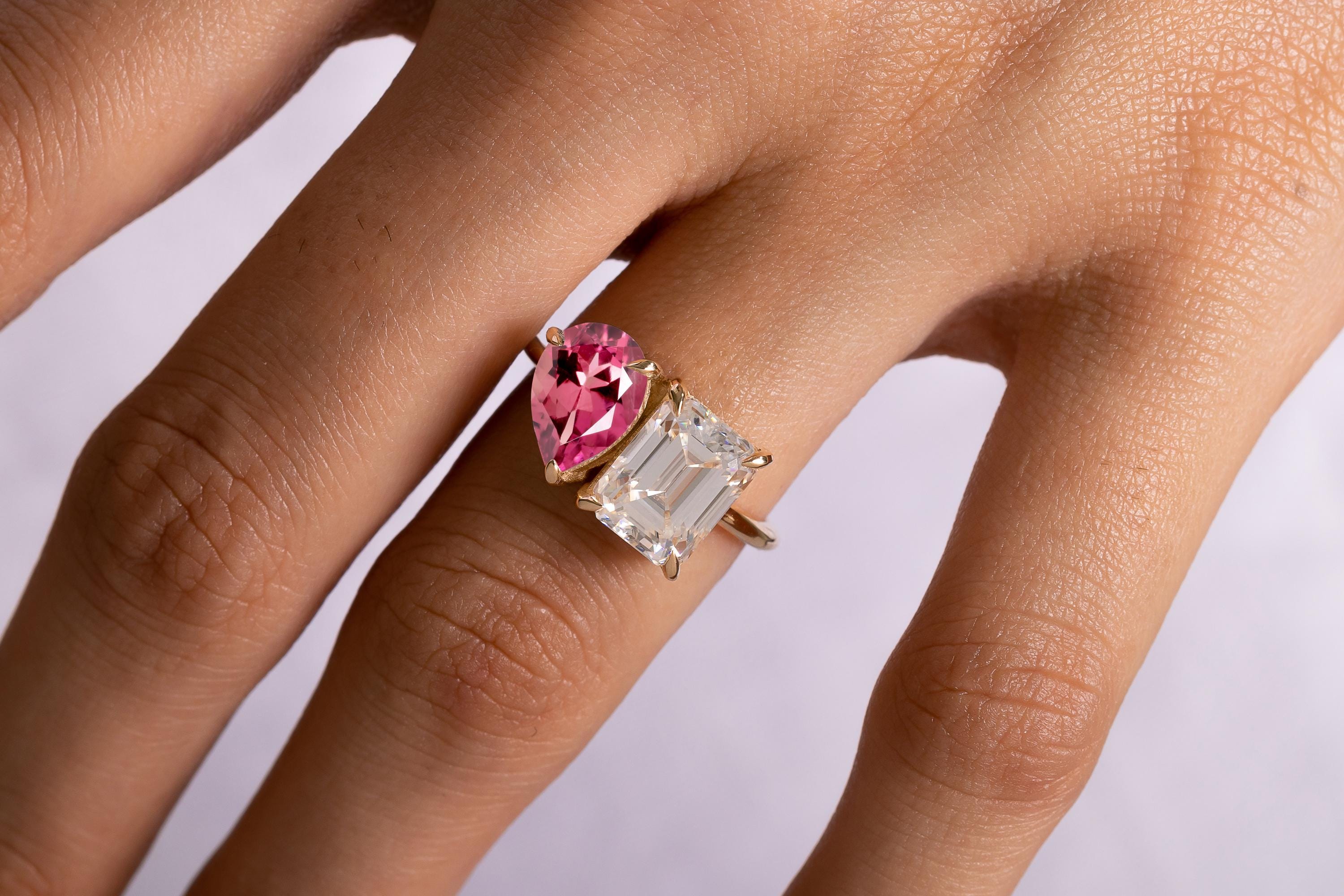 Toi Et Moi Ruby Diamond Ring, 18K Pear Cut Ruby Ring, Dual Gem ...